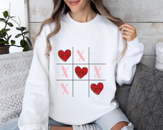 Valentine Sweatshirt XOXO Tic Tac Toe Valentines Shirts for Women Love Heart Cute Crewneck ...