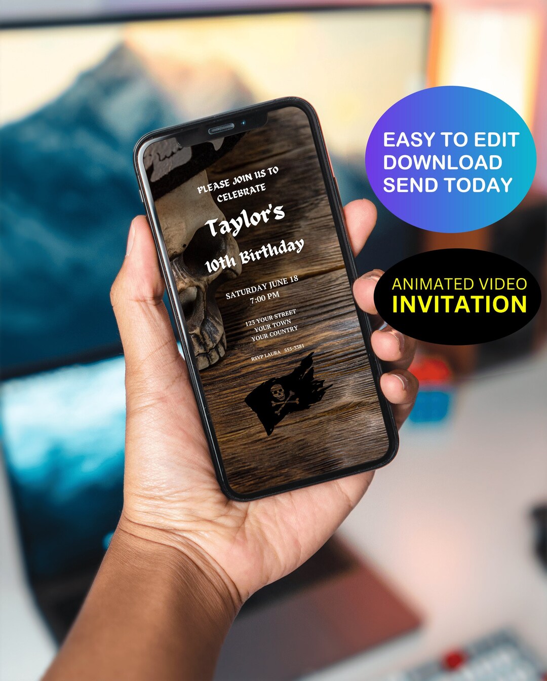 Digital Video Invitation Birthday Party Invitation Vintage Pirate ...