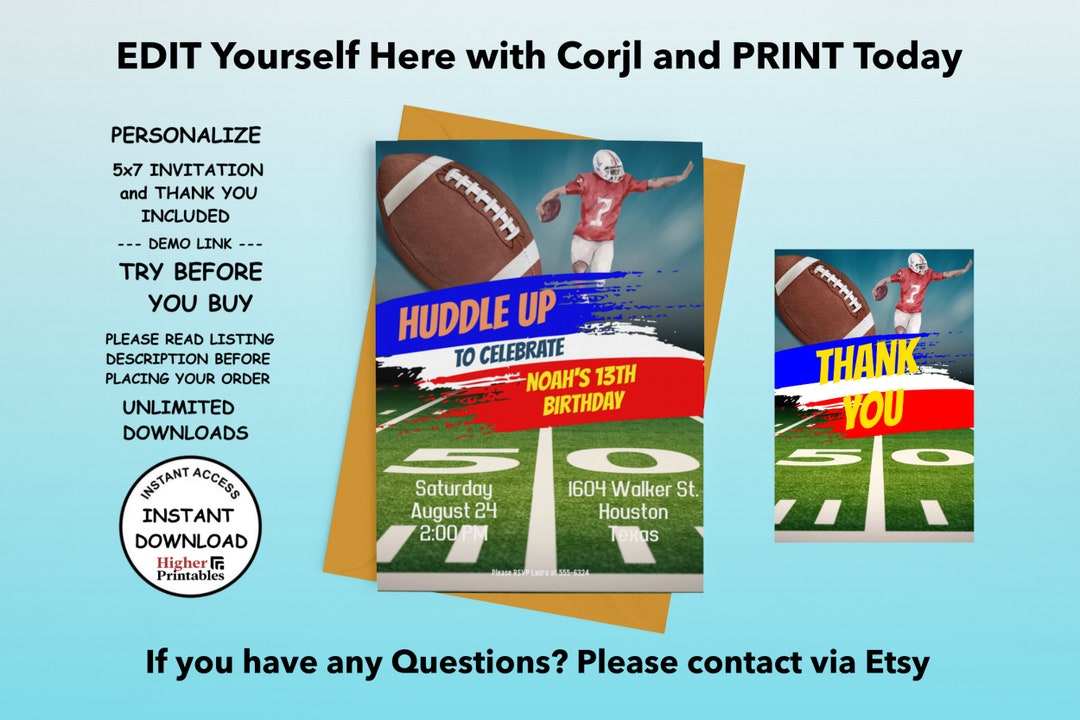 Editable Birthday Invitation Huddle up and Celebrate Party - Etsy