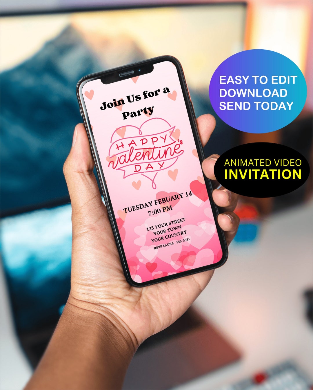 Video Electronic Valentines Day Party Invitation Animated Digital ...