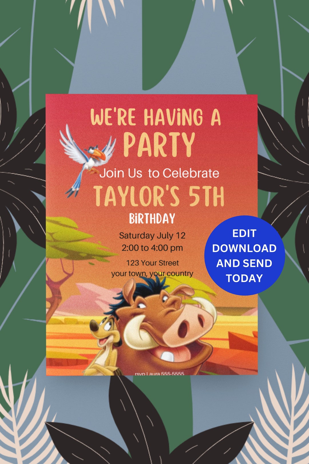 Birthday Invitation Pumbaa and Timone Did Someone We're Having a Party ...