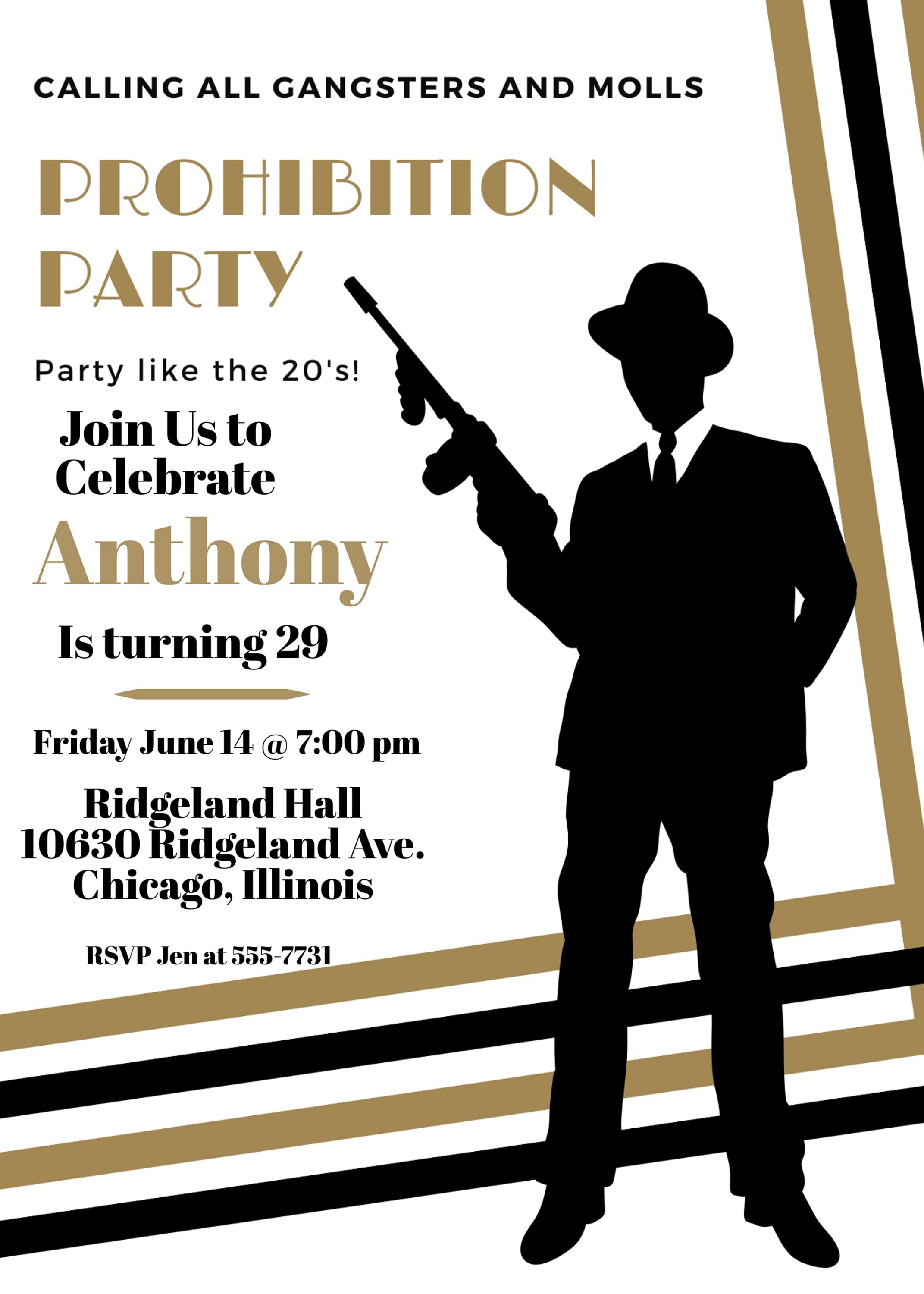 Birthday Invitation Gangsters and Molls and Thank You Easy to Edit ...