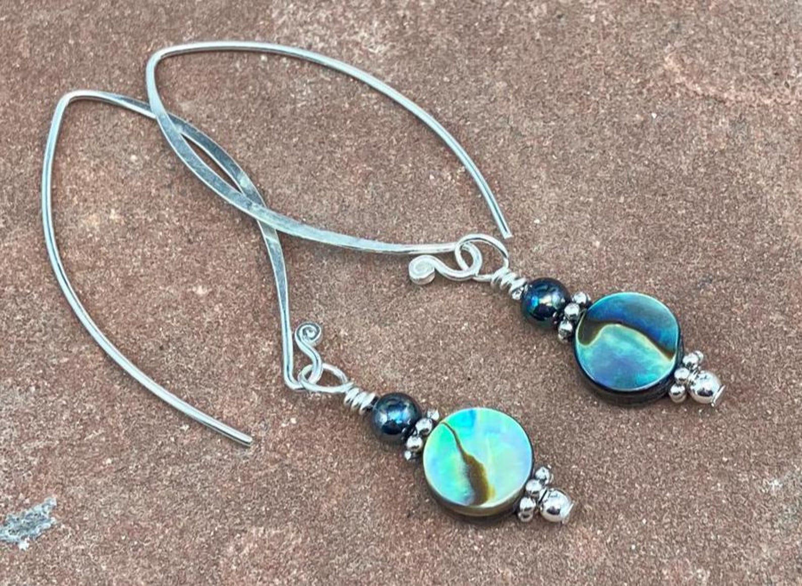Abalone Shell & Hill Tribe Sterling Silver Drop Earrings - Etsy