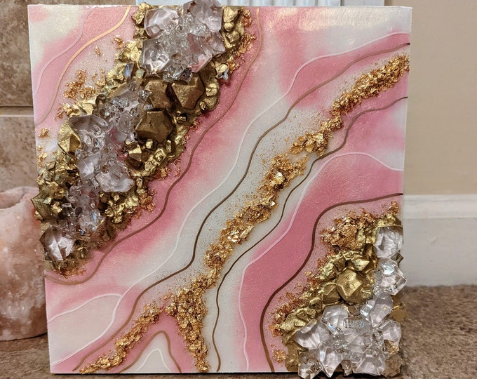 Geode Resin Art, Pink and Gold Geode Wall Art, White and Gold, 3D Geode ...
