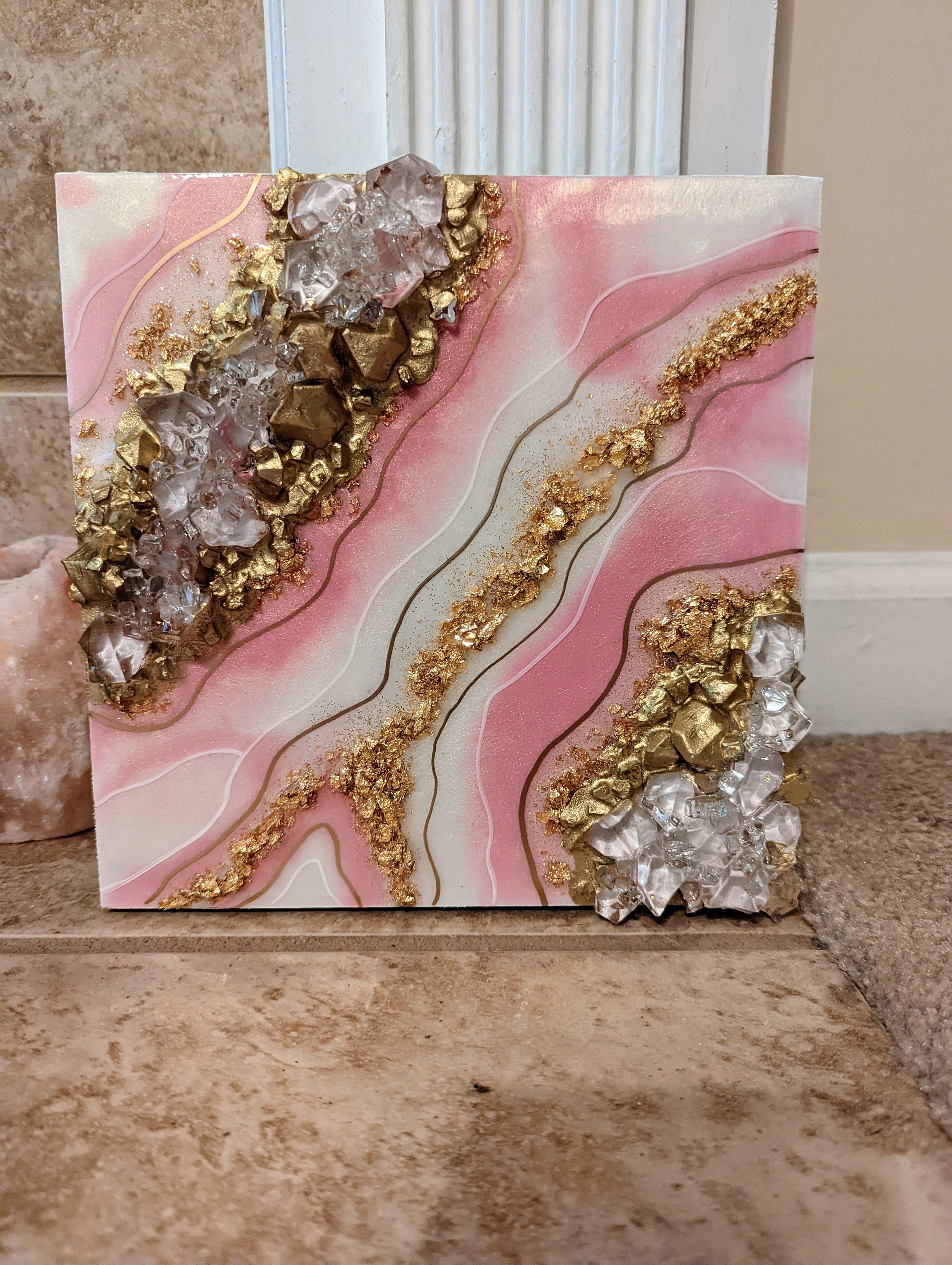 Geode Resin Art Pink and Gold Geode Wall Art White and Gold - Etsy