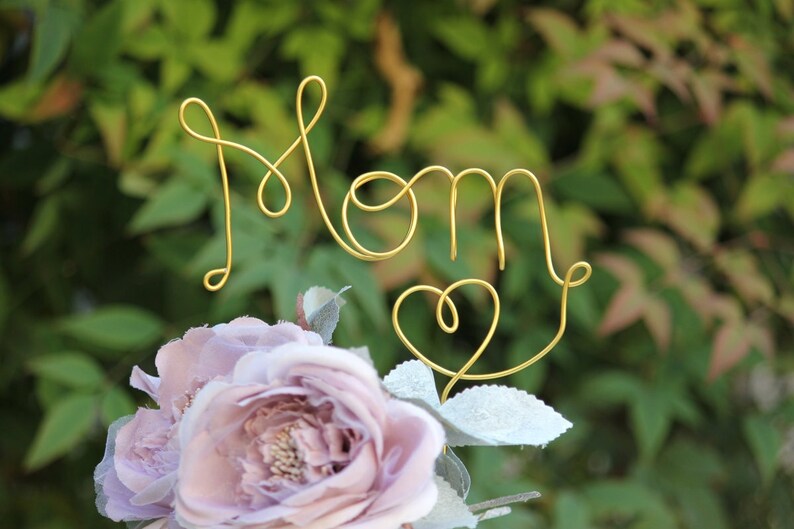 Gold Wire “mom” Cake Topper With Heart – Handmade Cake Topper – Mother ...