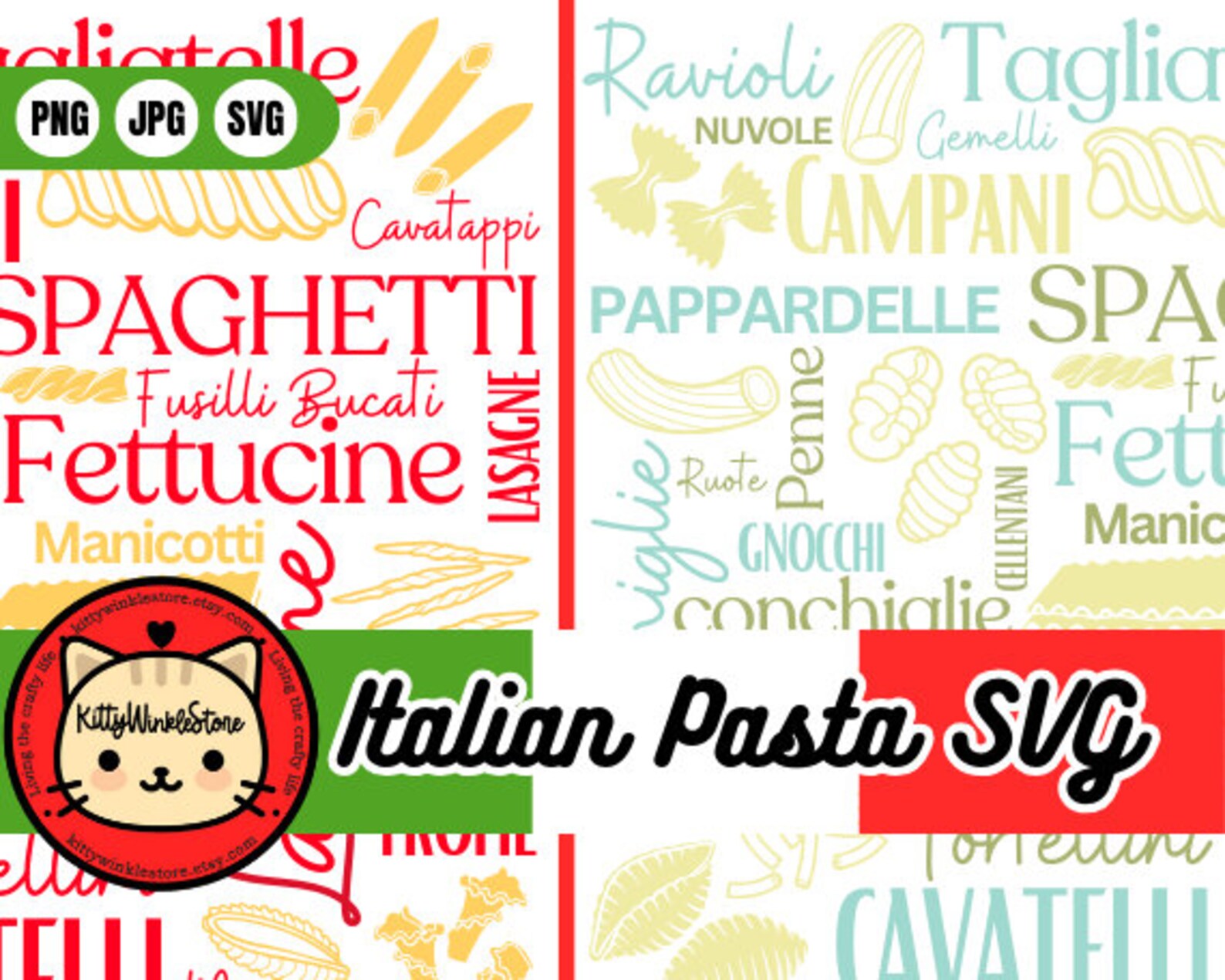 Italian Pasta SVG Bundle: Kitchen Decor Clipart, Italian Food Digital ...