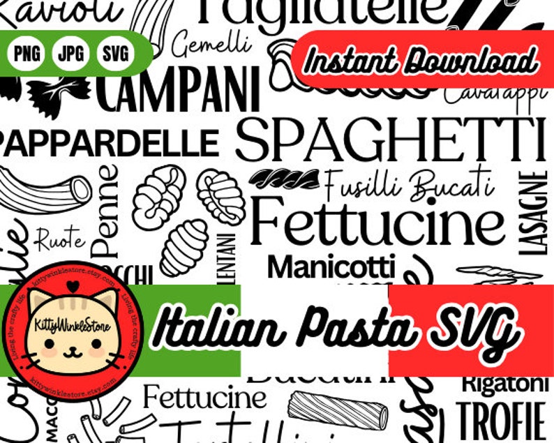 Pasta Svg, Italian Kitchen Digital File, Kitchen Decor, Noodle Svg ...