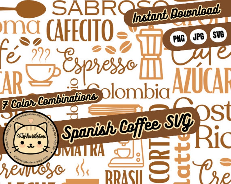 Spanish Coffee Digital File, Coffee Svg, Kitchen Decor, Spanish Phrases ...