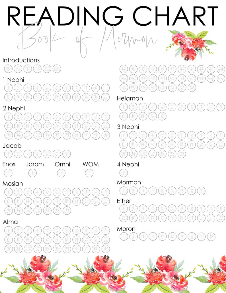 Book of Mormon, Reading Chart, Standard Works, Floral, Come Follow Me ...