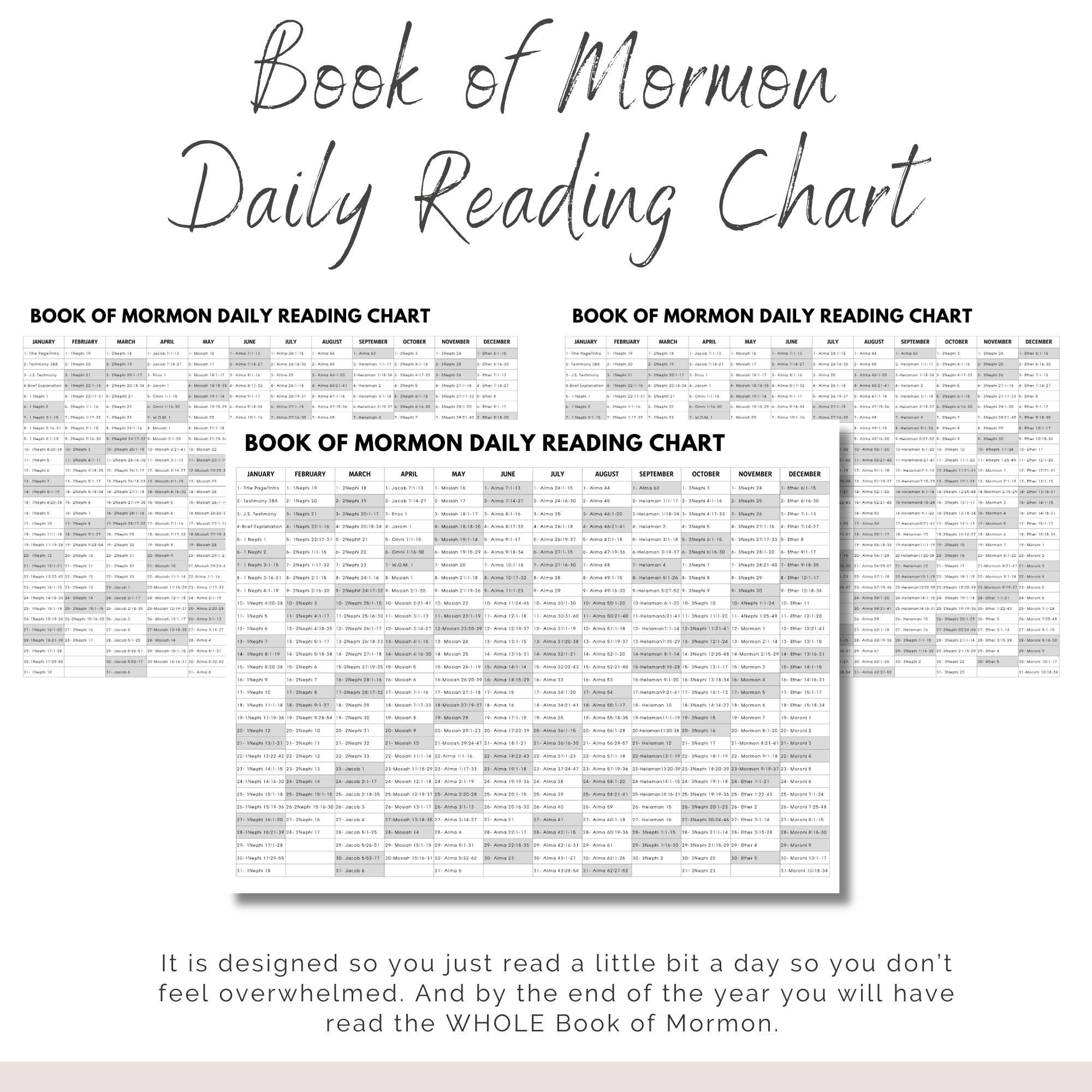 Book of Mormon Daily Reading Chart, Reading Goals, 2025, Scripture ...