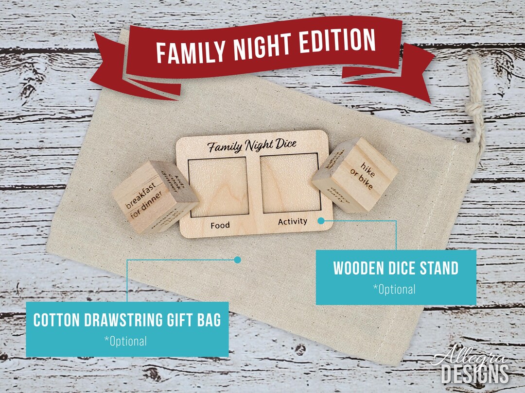 Family Night Dice Set: Customizable Wood Dice With Optional Base - Etsy