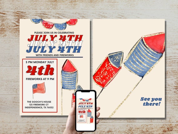 EDITABLE Patriotic 4th of July Party Invitation Template - Etsy