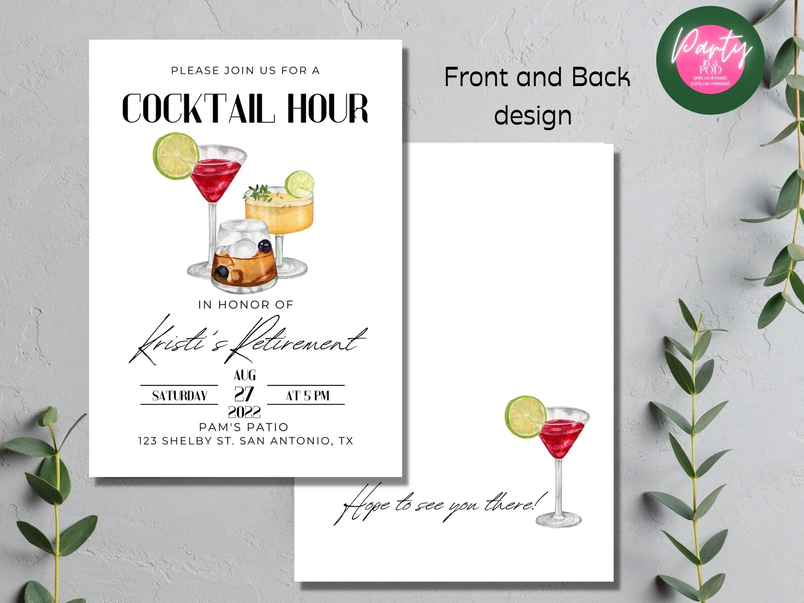 EDITABLE Cocktail Party Invitation Happy Hour Invitation Cocktail Hour ...