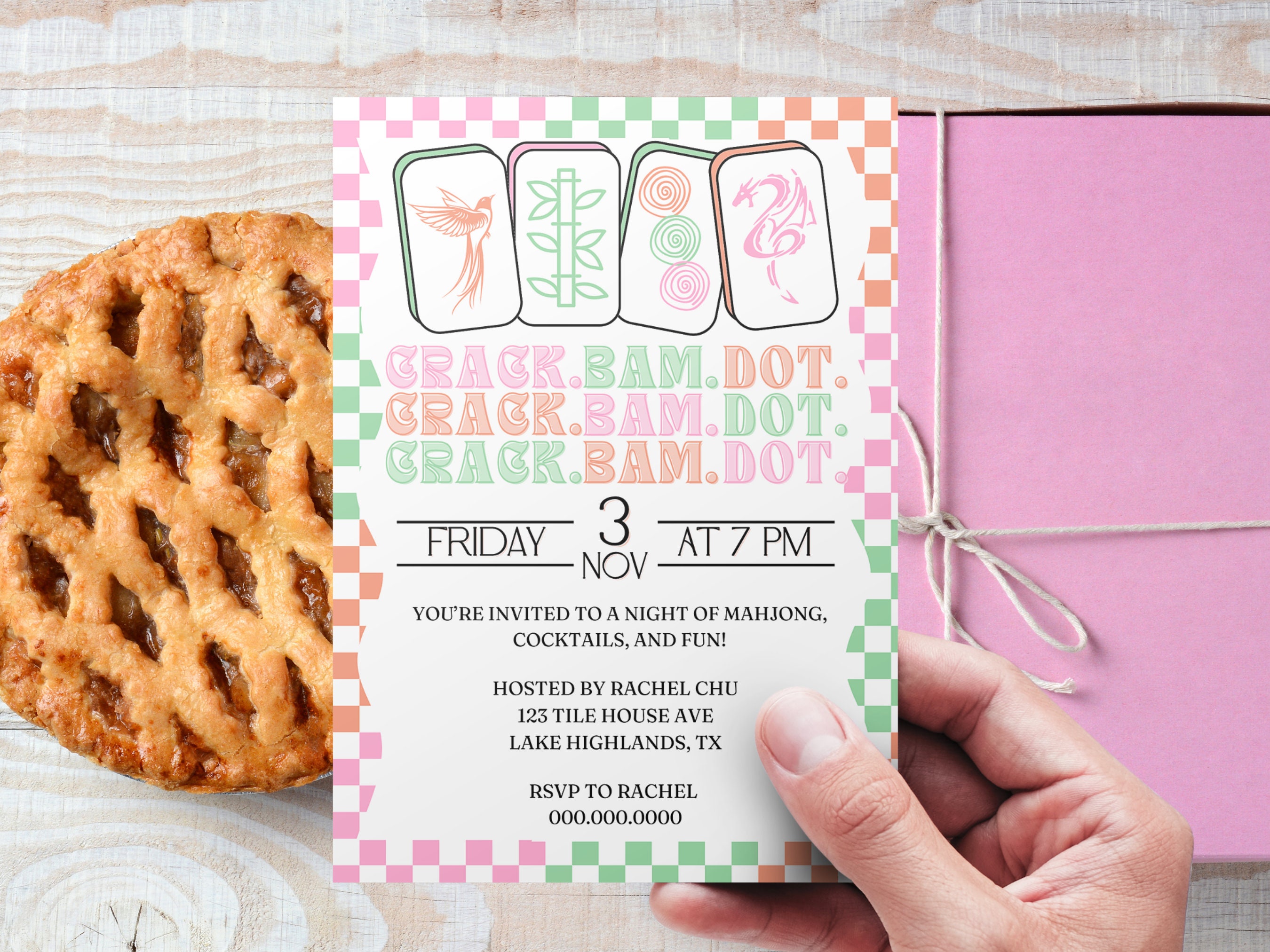 EDITABLE Colorful Pink and Green Mahjong Game Night Invitation - Etsy