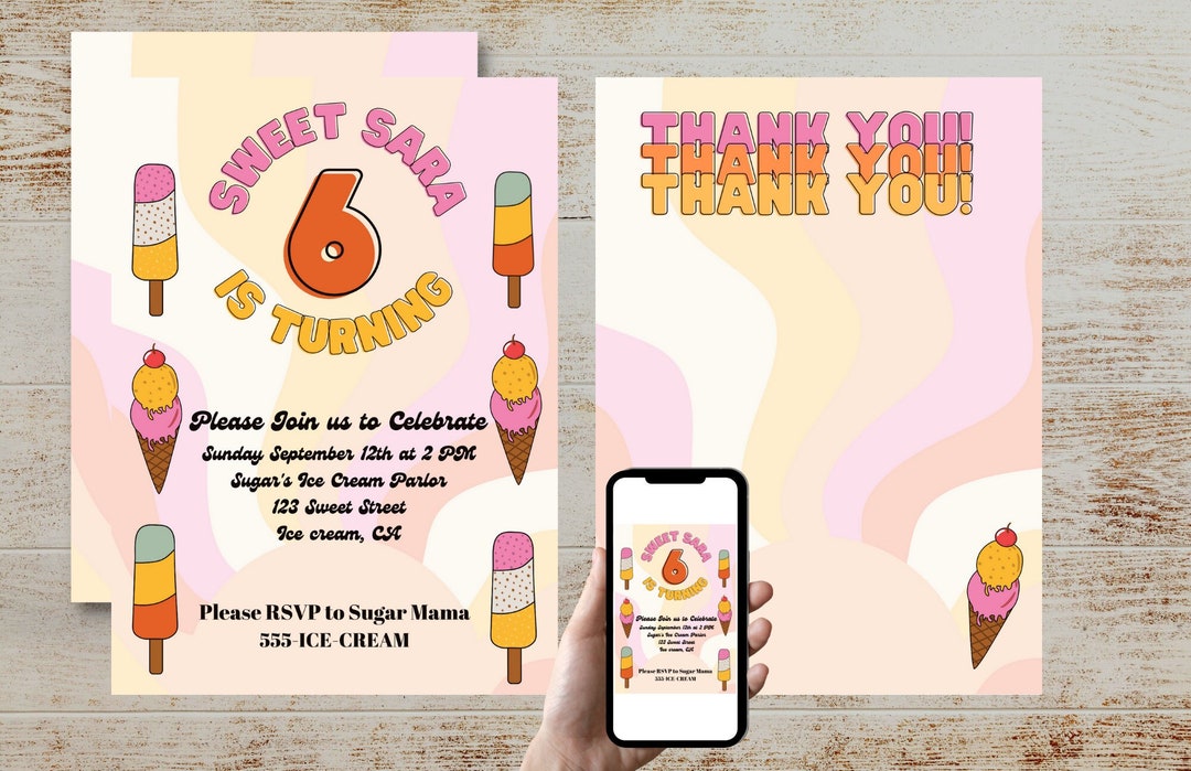 Editable Ice Cream Birthday Party Invitation Template (digital Download ...