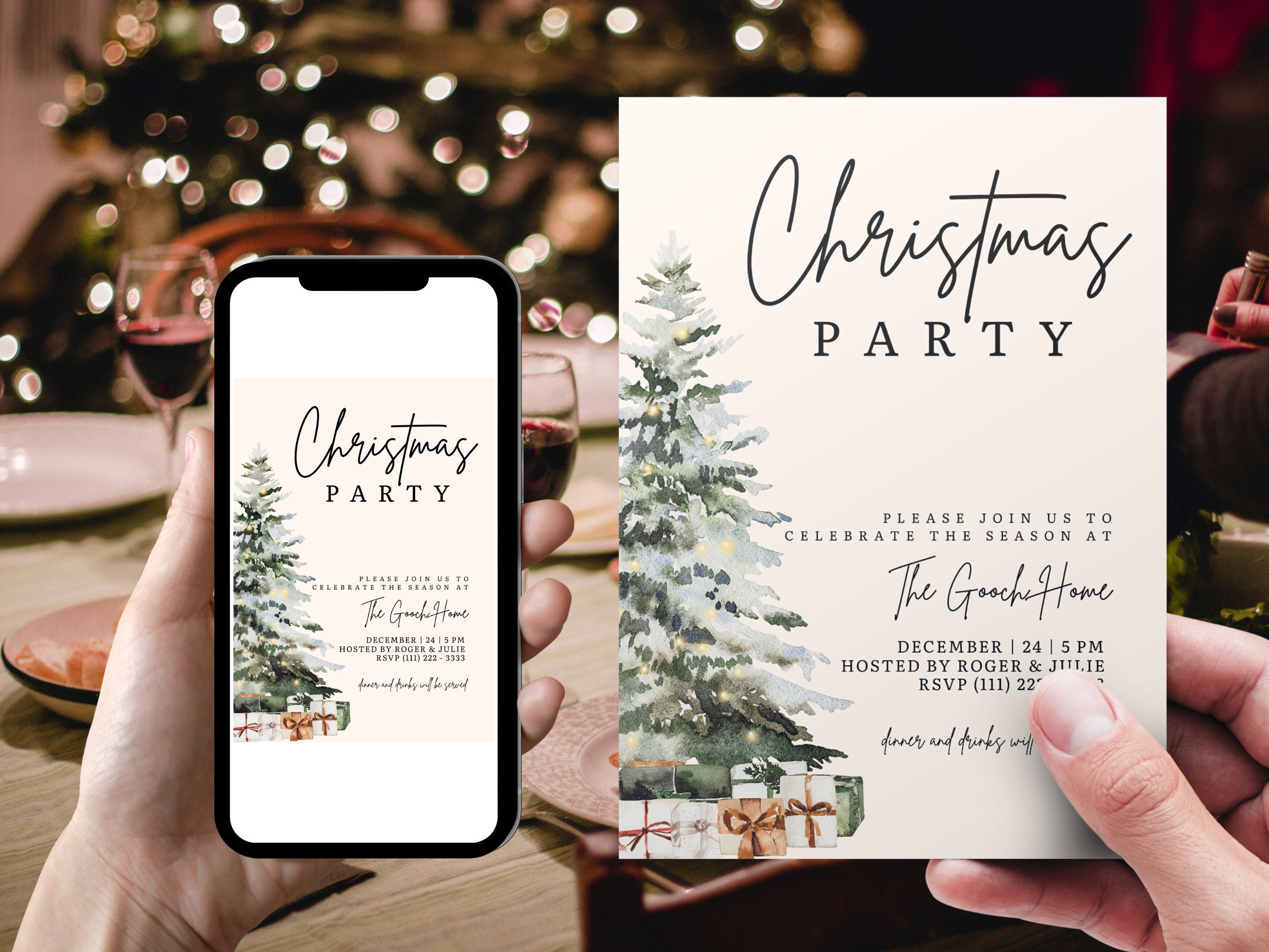 EDITABLE Christmas Party Invitation Christmas Dinner Party Christmas ...