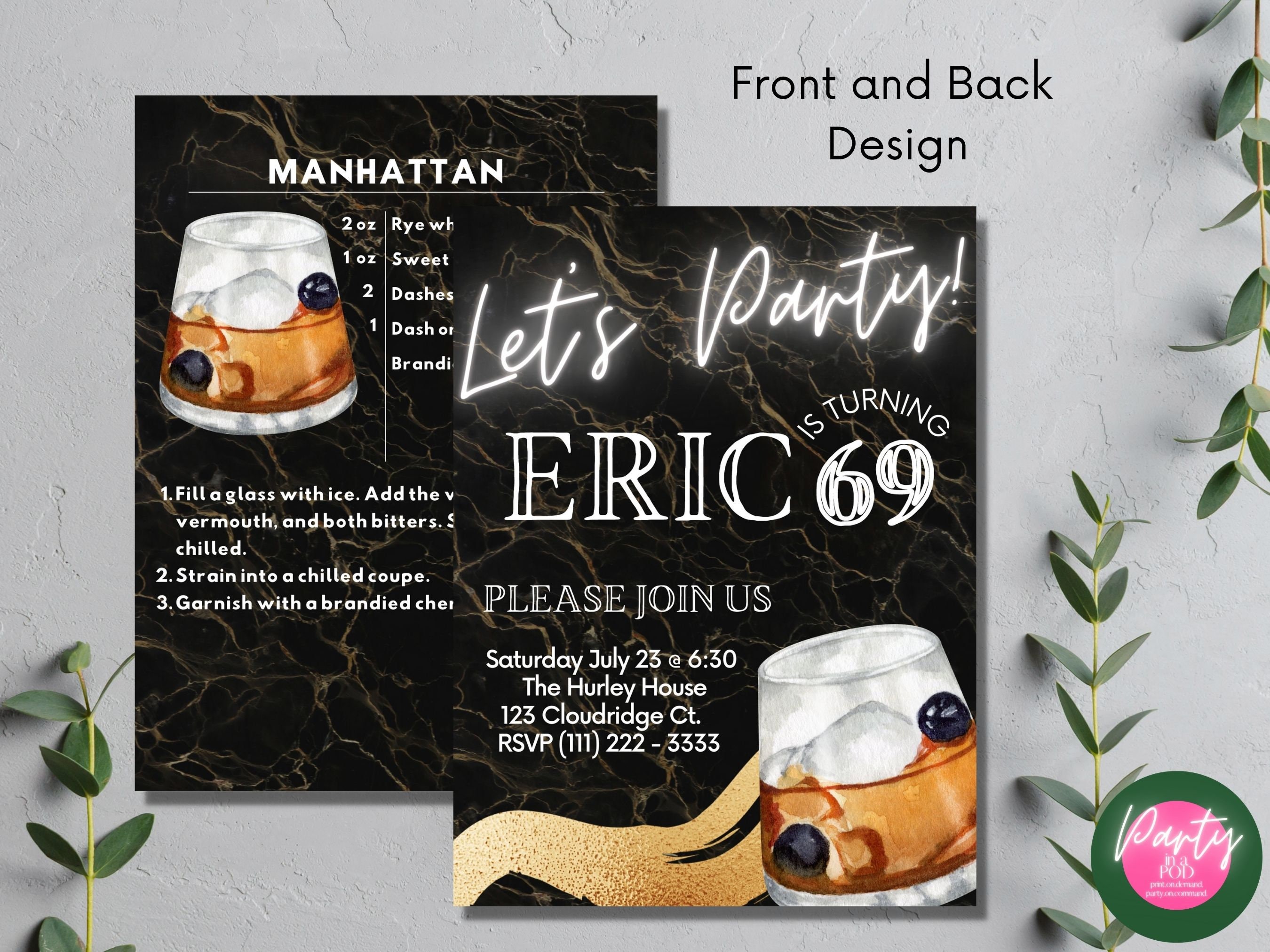 EDITABLE Mens Birthday Invitation Contemporary Invitation Marble Party ...