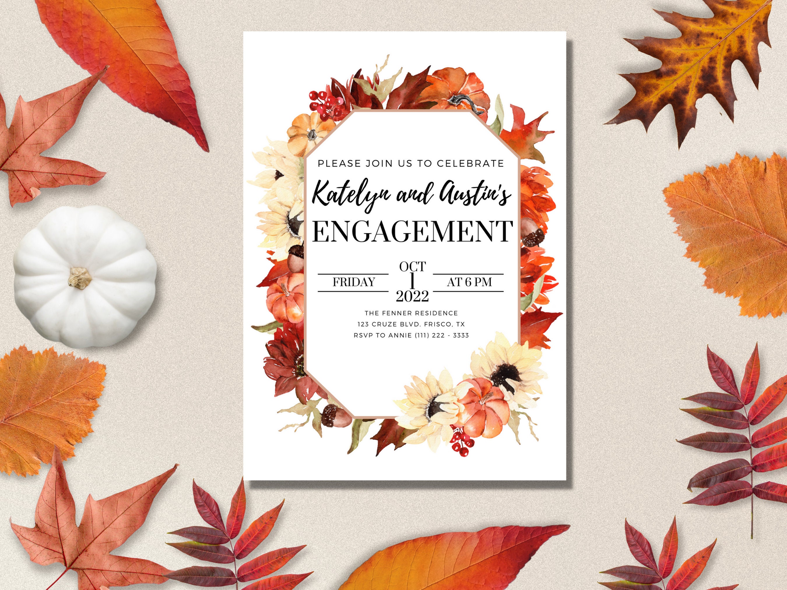 Fall Pumpkin Engagement Invitation, Editable Template (digital Download ...