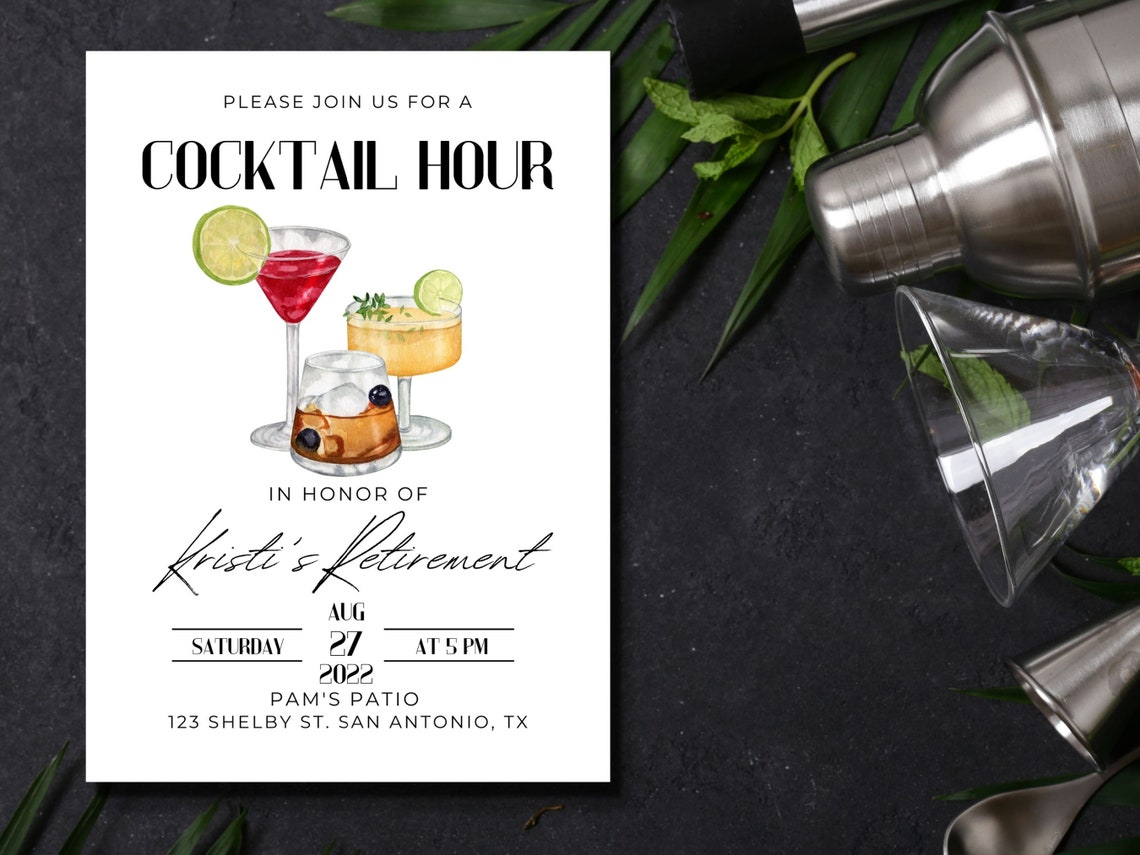 EDITABLE Cocktail Party Invitation Happy Hour Invitation Cocktail Hour ...
