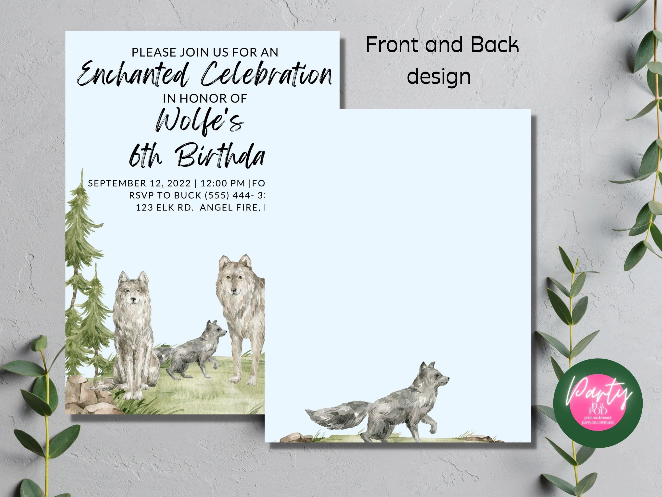 EDITABLE Forest Wolf Party Invitation Template Forest Birthday Party ...