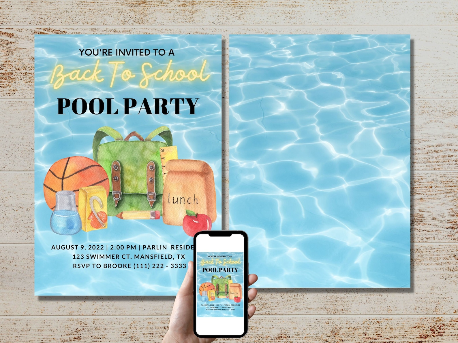 Back to School Pool Party Invitation, End of Summer (digital Download ...