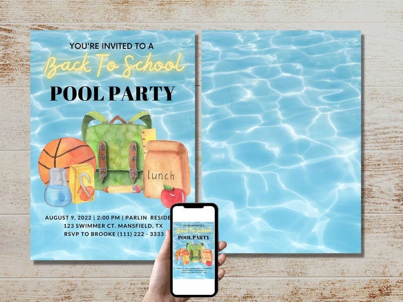 EDITABLE Back to School Pool Party Invitation Back to School Invitation ...