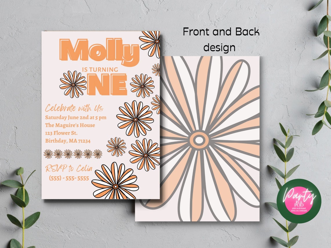 EDITABLE Flower Power Birthday Invitation Flower Power Thank You Cards ...