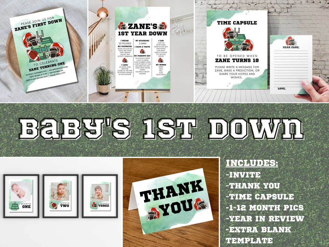 EDITABLE Baby's 1st Down Bundle Baby's 1st Down Invitation Football ...