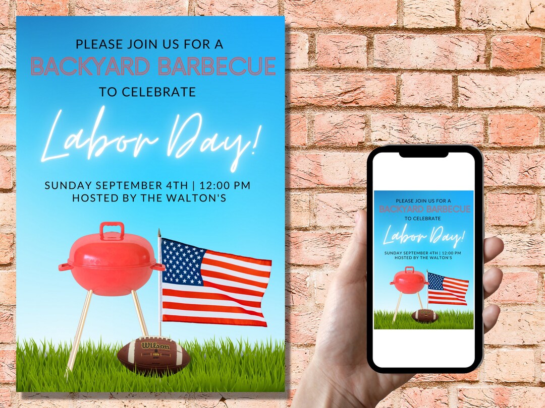 EDITABLE Labor Day Cookout Invitation Labor Day Backyard Barbecue ...