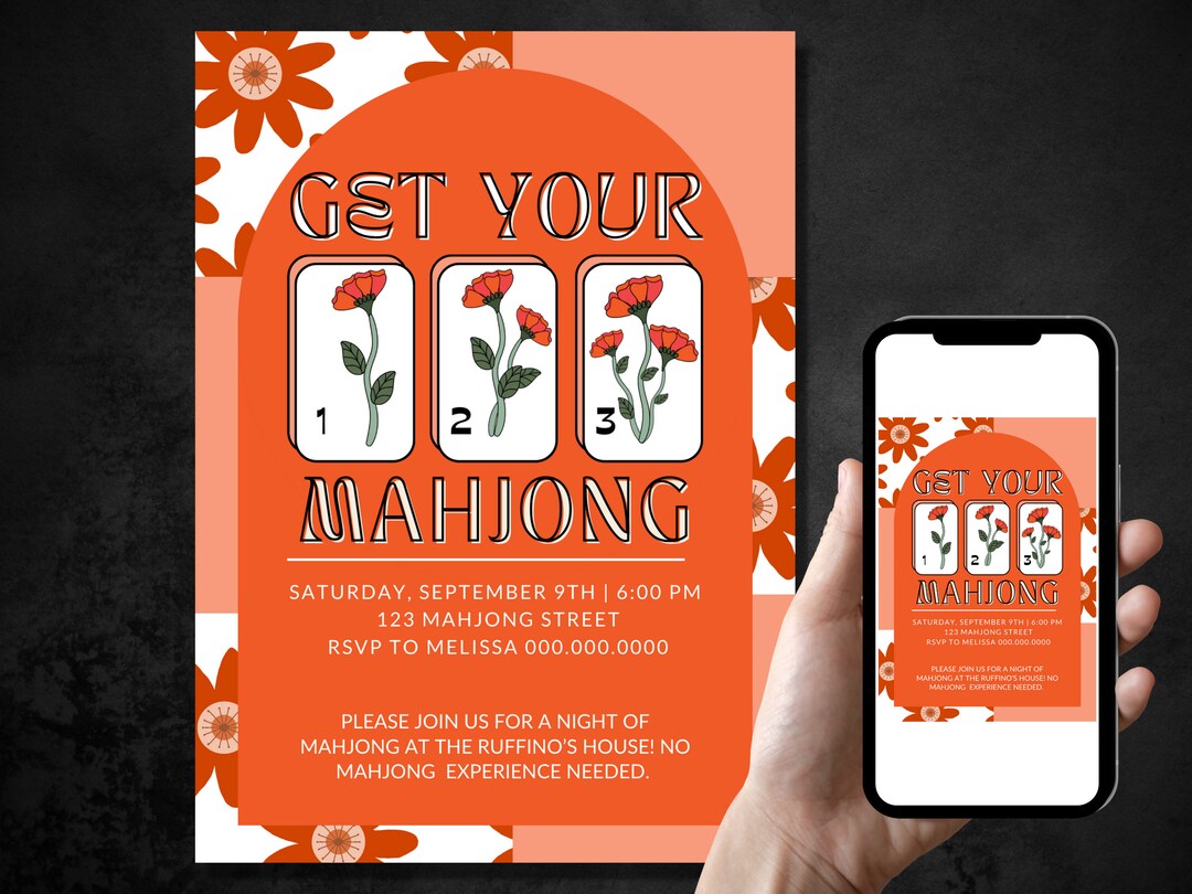 EDITABLE Floral Orange Mahjong Game Night Invitation - Etsy