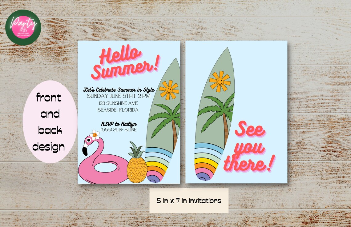 EDITABLE Hello Summer Party Invitation Flamingo Party Pool Party ...
