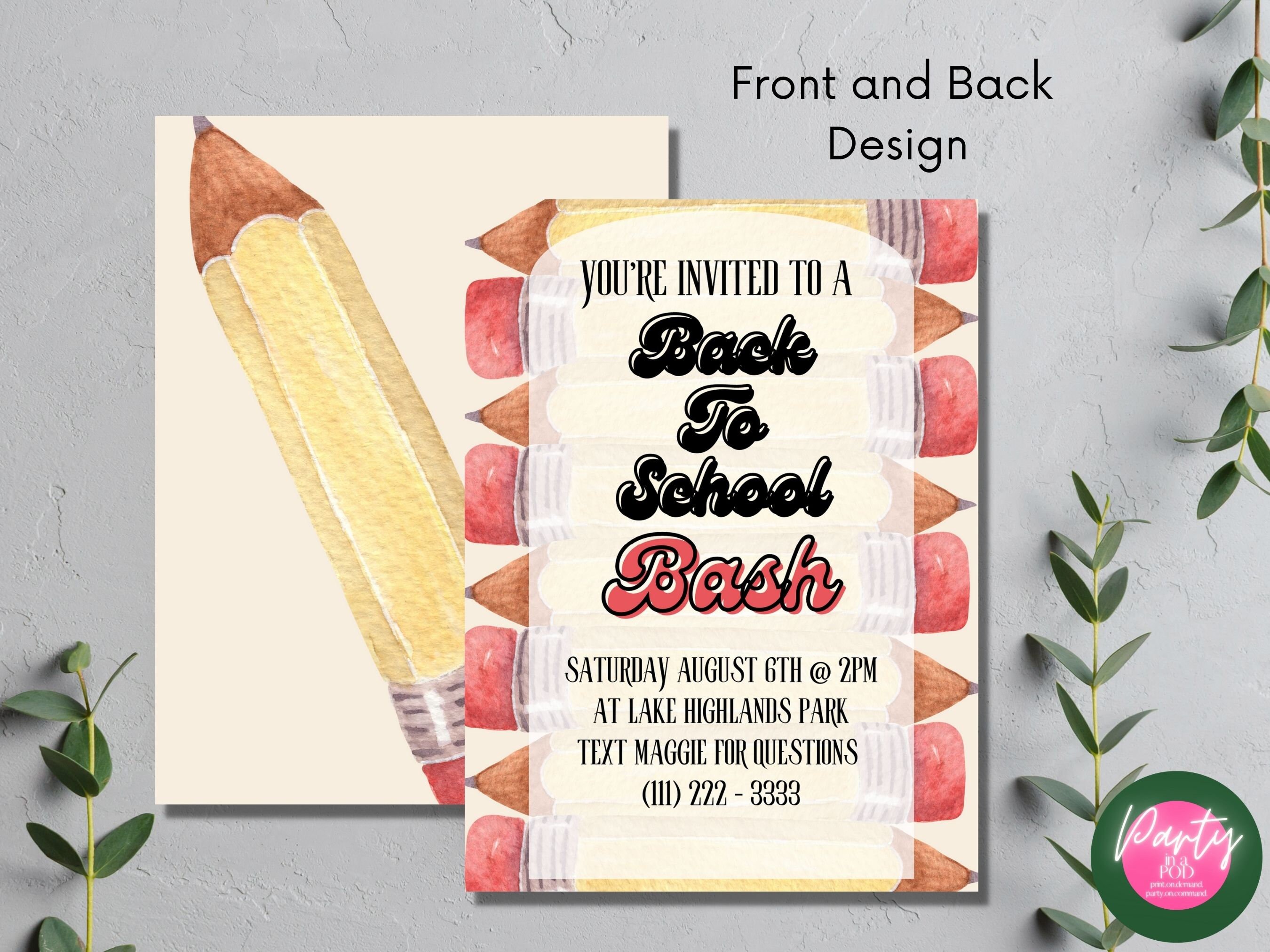 EDITABLE Back to School Party Invitation School Party Template Pencil ...