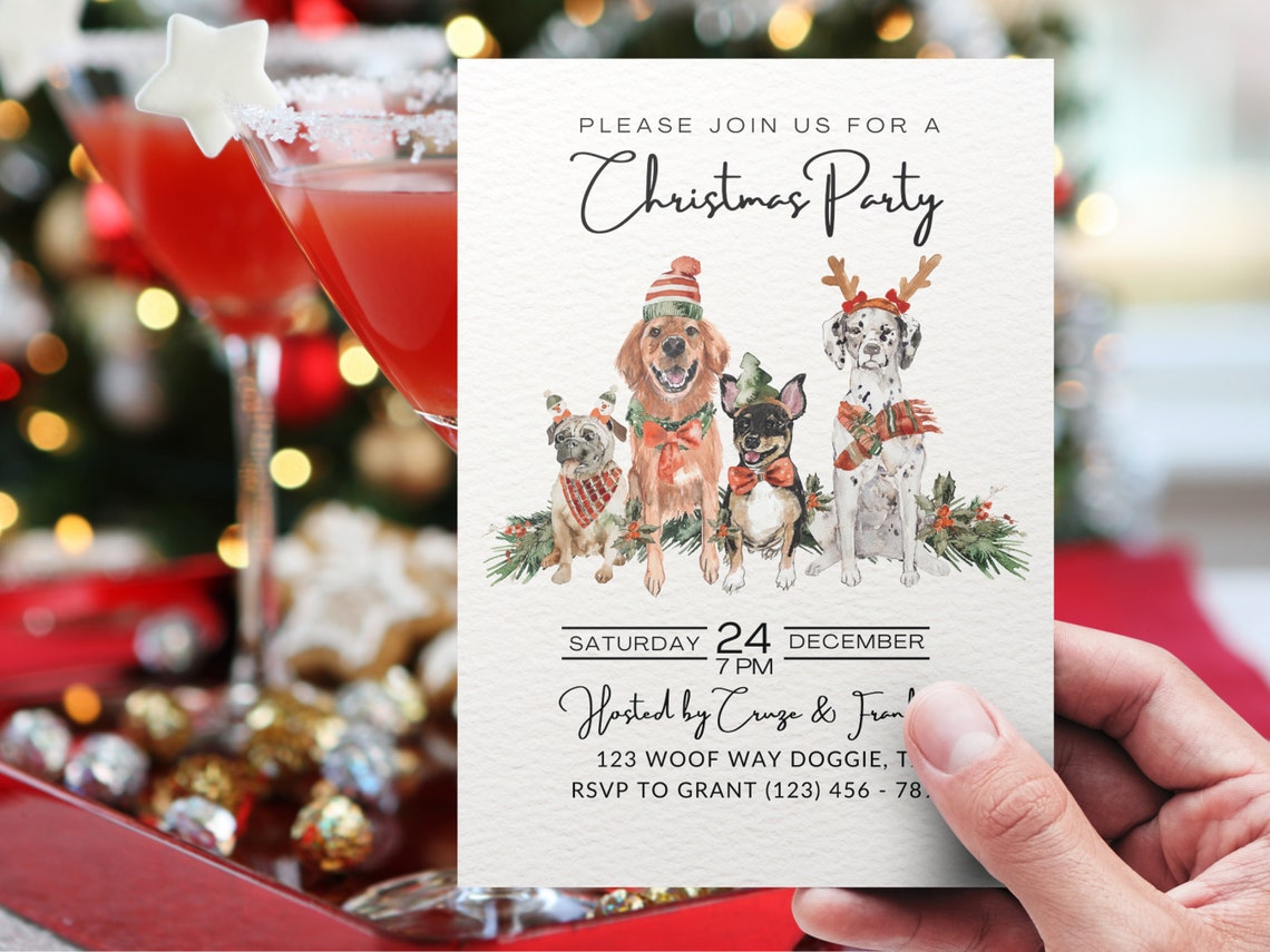 EDITABLE Holiday Dog Invitation Christmas Dog Party Invite Dog Holiday ...