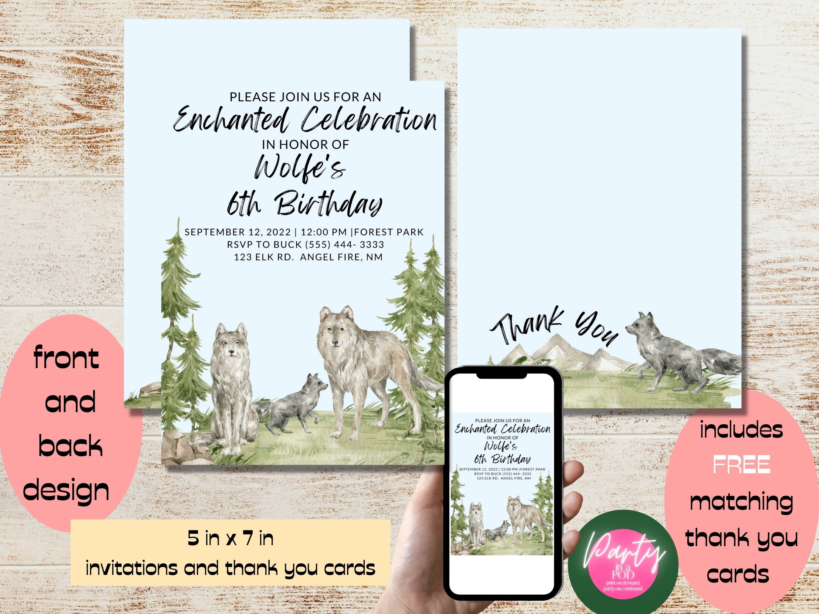 EDITABLE Forest Wolf Party Invitation Template Forest Birthday Party ...