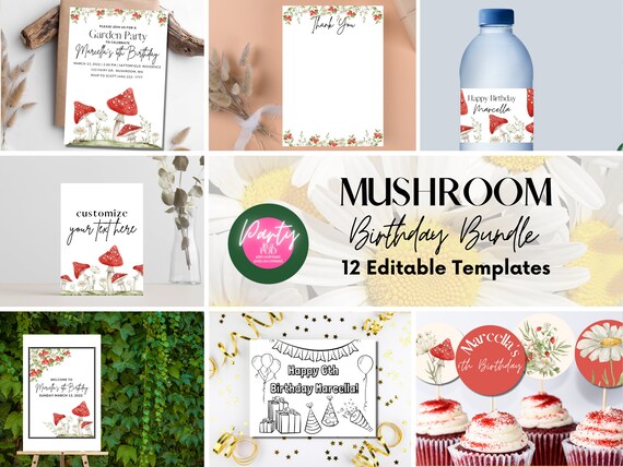EDITABLE Mushroom Birthday Party Bundle Garden Party Birthday - Etsy