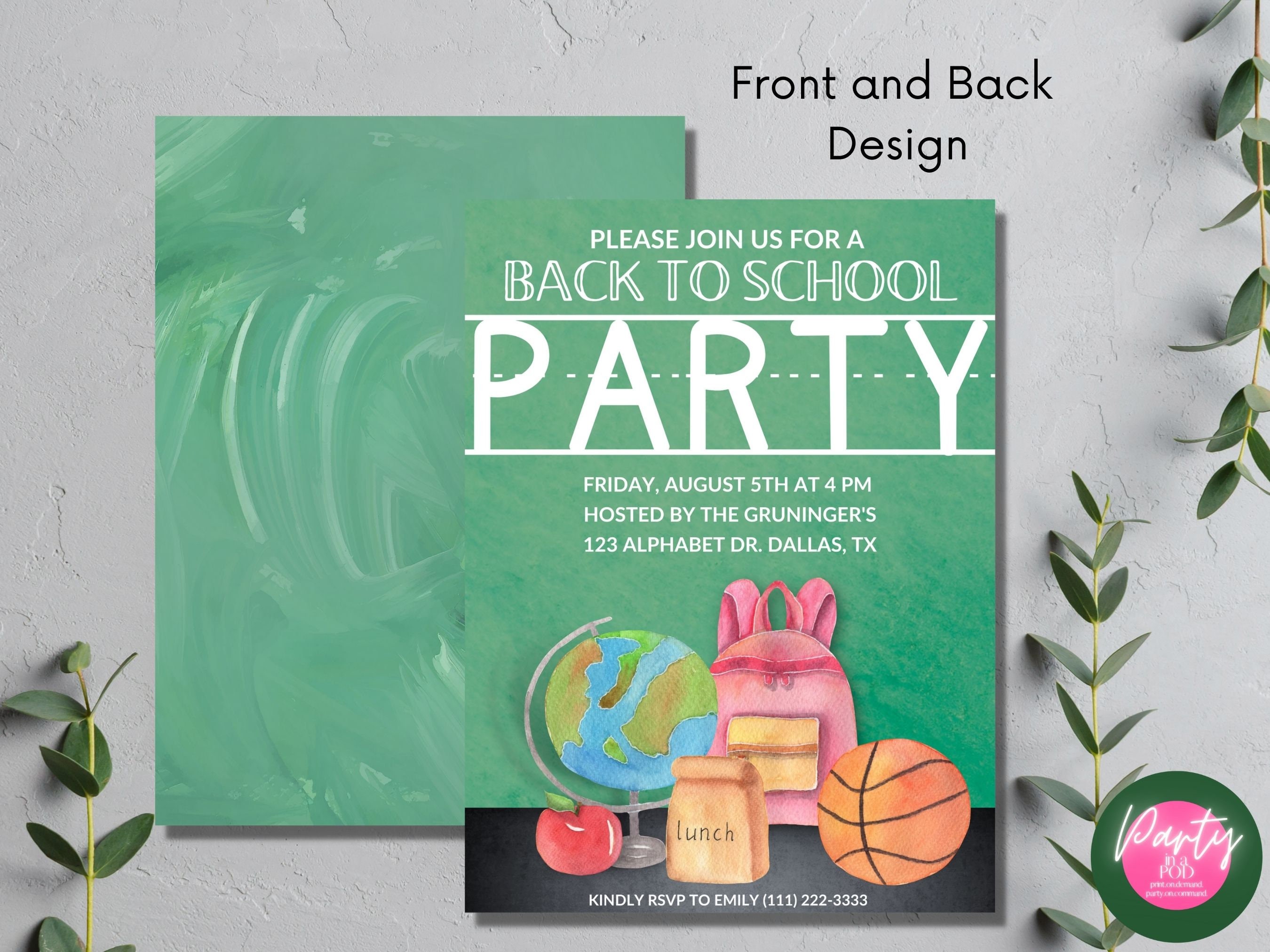 EDITABLE Back to School Party Invitation Back to School Bash Chalkboard ...