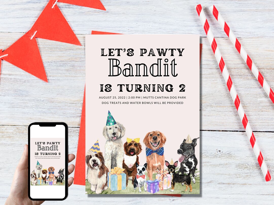 EDITABLE Let's Pawty Party Invtation Template Puppy Party Dog Birthday ...