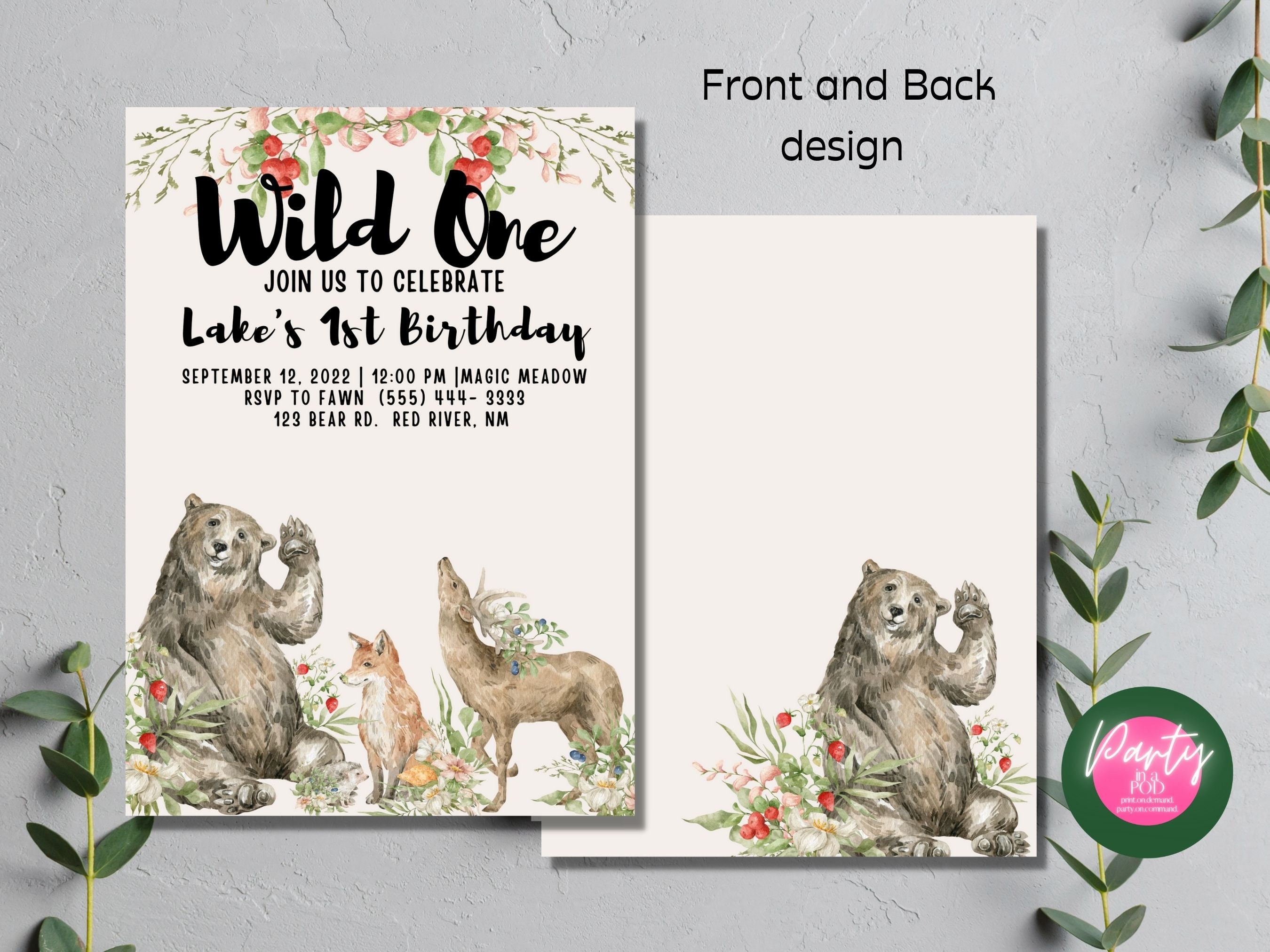 Floral Forest Animals 1st Birthday Invitation Template (digital ...