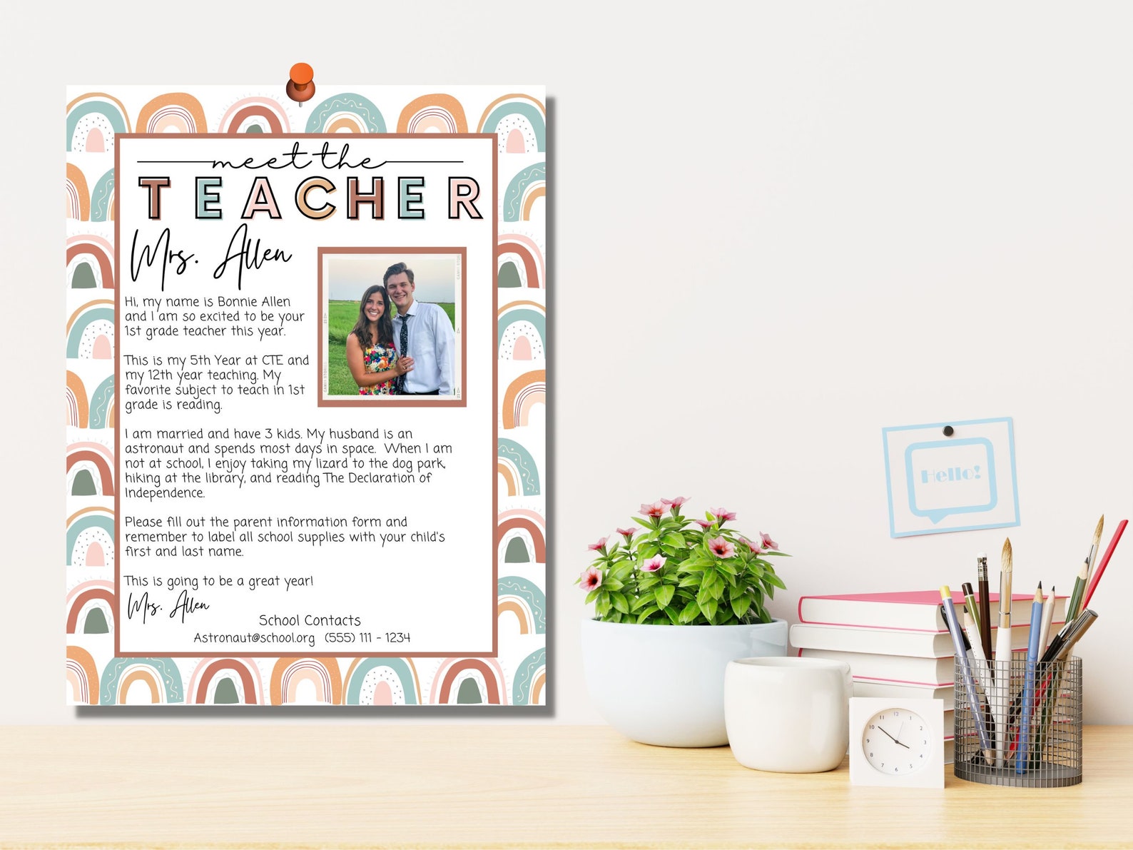 EDITABLE Boho Rainbow Meet the Teacher Template Pastel Meet - Etsy