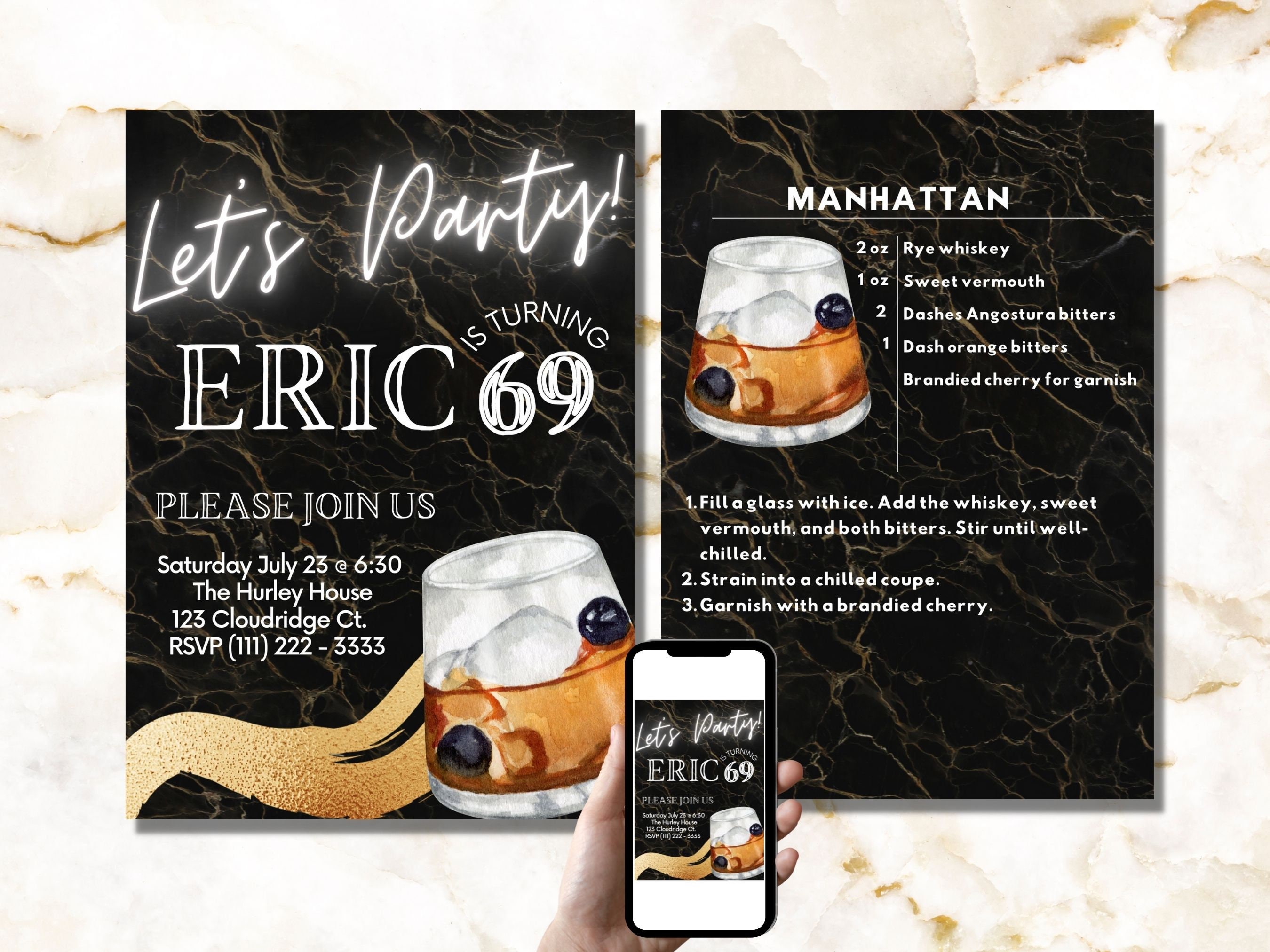 EDITABLE Mens Birthday Invitation Contemporary Invitation Marble Party ...