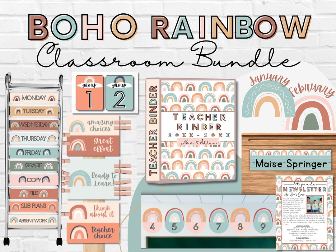 EDITABLE Boho Rainbow Classroom Decor Bundle Pastel Calm Colors Neutral ...