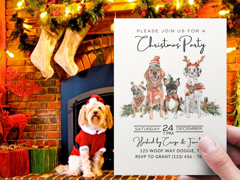 EDITABLE Holiday Dog Invitation Christmas Dog Party Invite Dog Holiday ...
