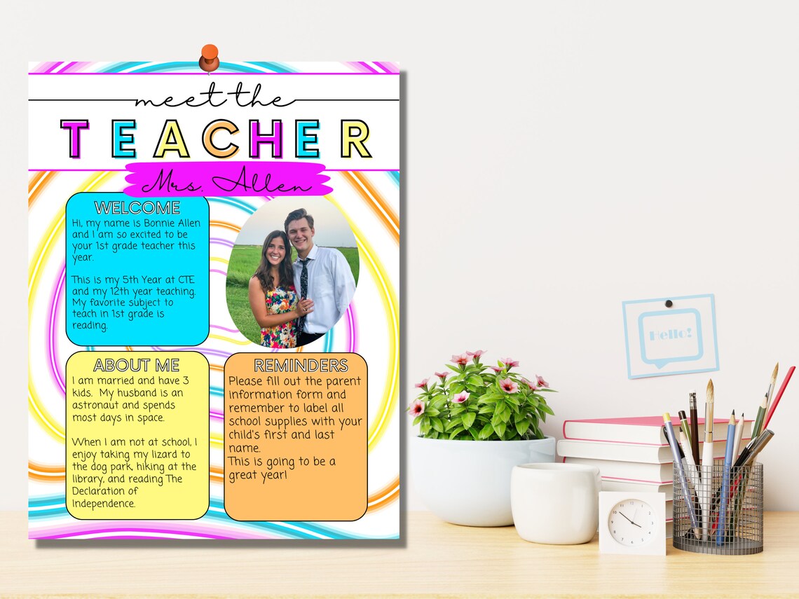 EDITABLE Neon Meet the Teacher Template Rainbow Meet the - Etsy