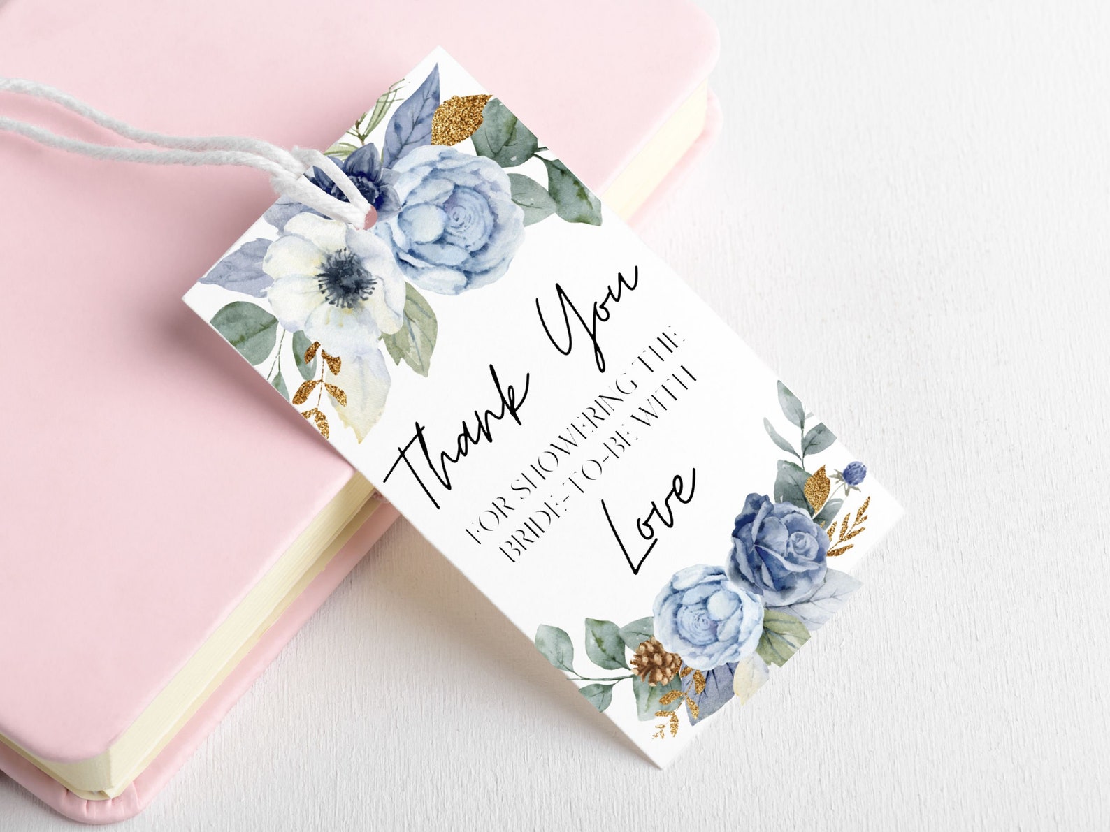 Dusty Blue Floral Gift Tag, Editable Bridal Shower Tag (digital ...
