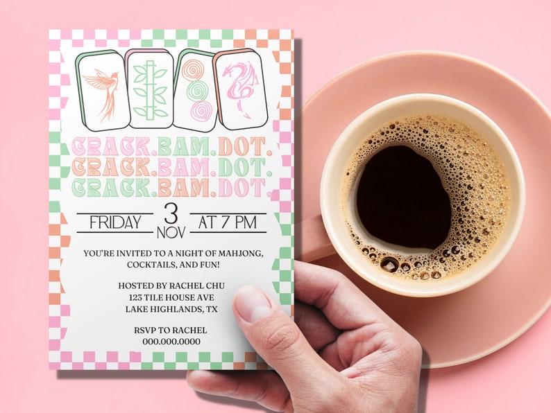 EDITABLE Colorful Pink and Green Mahjong Game Night Invitation - Etsy