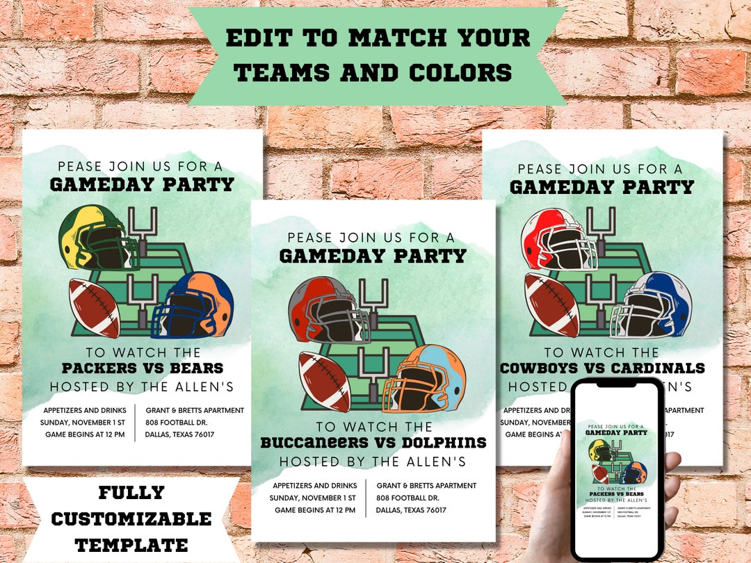 EDITABLE Football Watching Party Invitation NFL Party Invitation ...