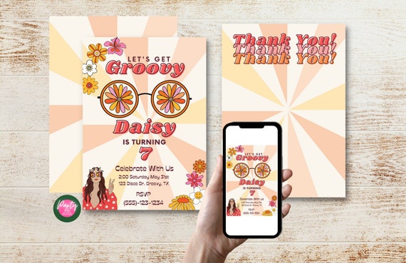 EDITABLE Let's Get Groovy Birthday Party Invitation - Etsy