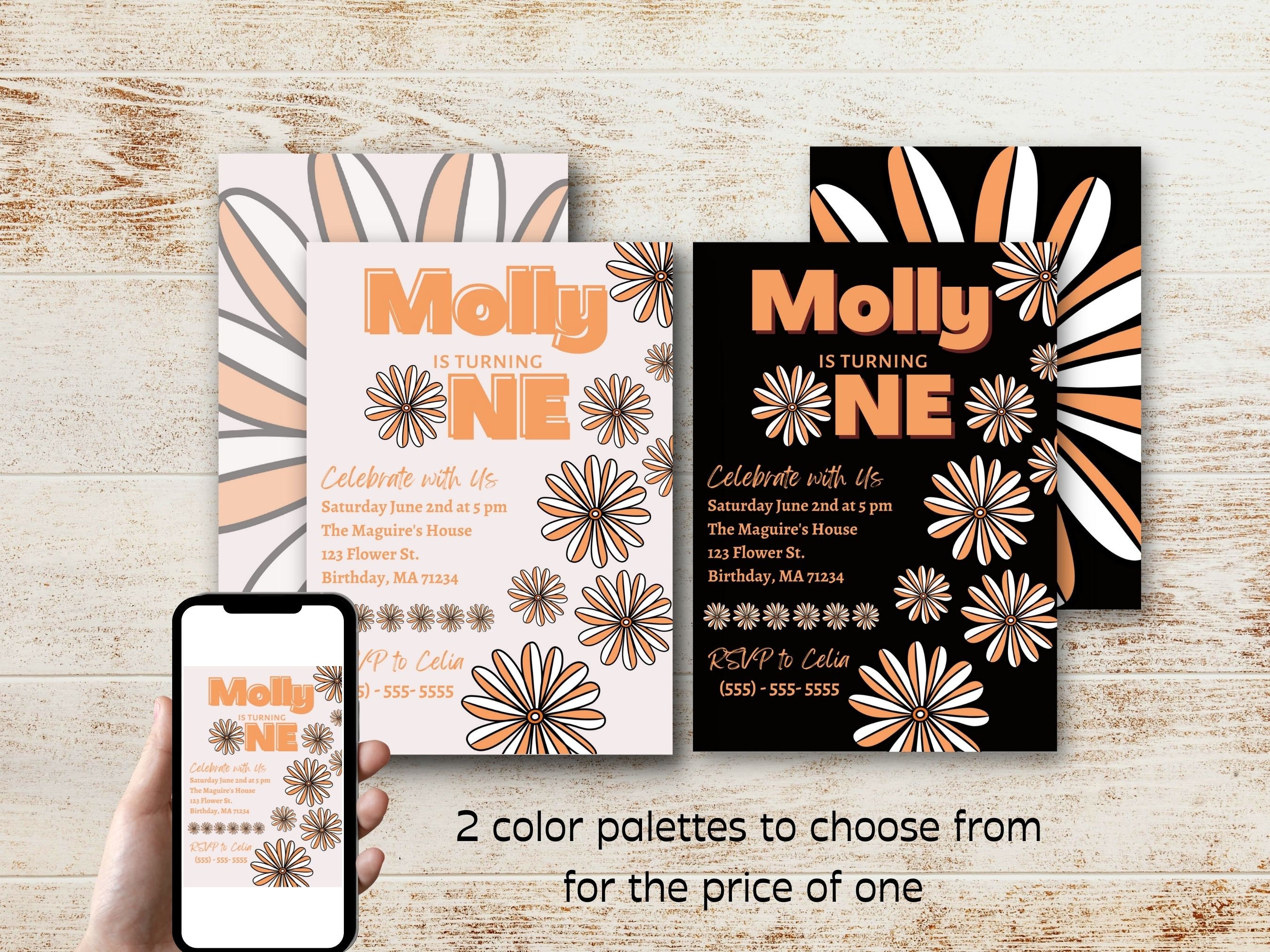 EDITABLE Flower Power Birthday Invitation Flower Power Thank You Cards ...