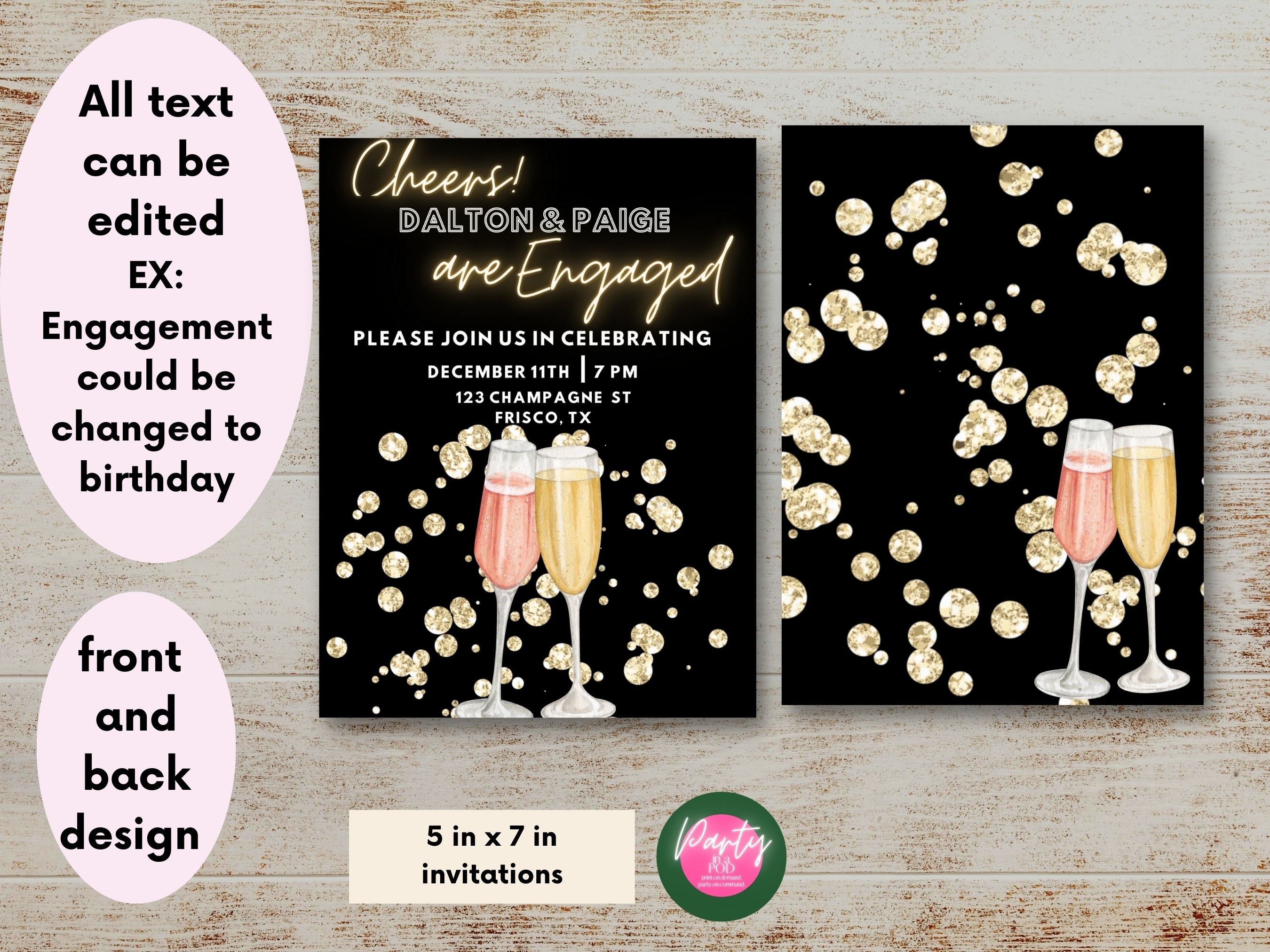 EDITABLE Cheers Champagne Engagement Party Invitation Template ...